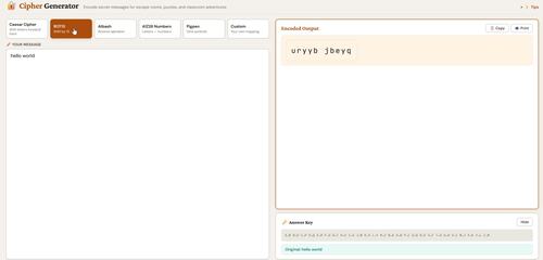 Cipher Generator for Escape Rooms — Caesar, Pigpen, Atbash & More ...