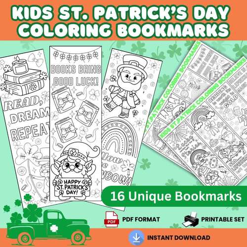 Kids Coloring Bookmarks | Bookmarks to Color | St Patricks Day Craft