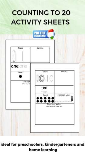 Counting to 20 Activity Sheets, Number Tracing & Recognition Worksheets,