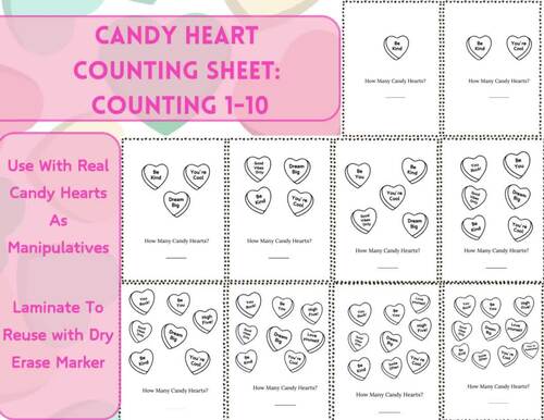 Candy Heart Valentines Day Counting Mats: Counting 1-10 by Beehavior ...