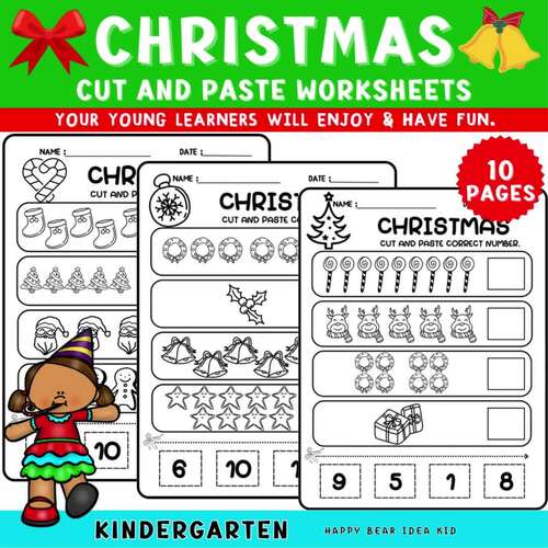 Christmas number 1-10 Cut and Paste Match to 10 Printables Worksheets