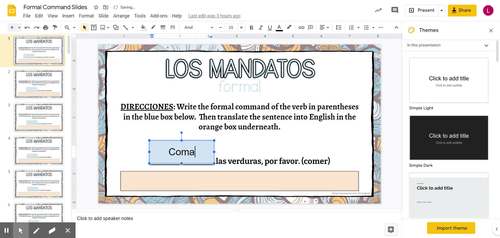 Editable Spanish Formal Commands Digital Google Slides Activity | TPT