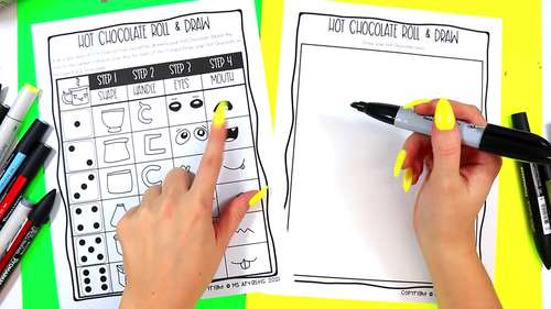 Winter Art Lessons, Roll and Draw Activities and Directed Drawings