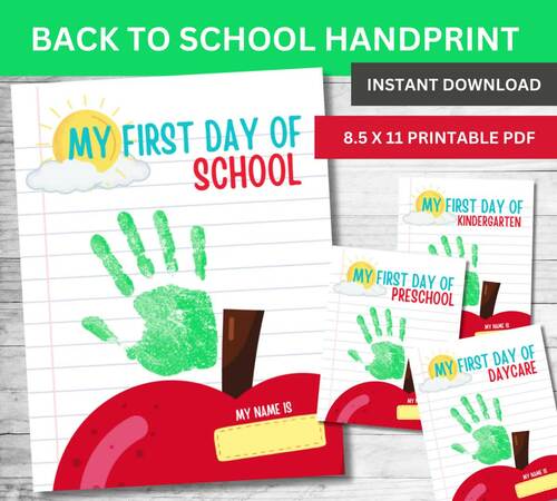 Back to School Handprint Craft Activity Keepsake Printable PDF | TPT