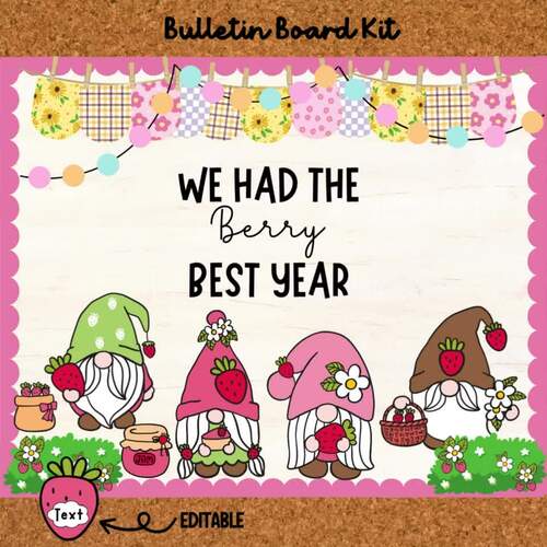 End of Year Strawberry Bulletin Board Kit Berry Sweet Gnome Classroom Decor