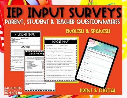 Parent Survey | Special education Teacher input forms English & Spanish ...