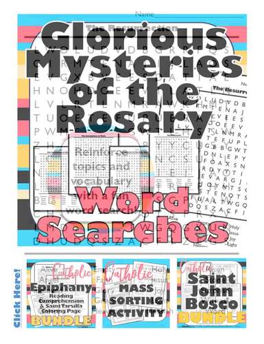 Glorious Mysteries of the Rosary Wordsearches | Rosary Activity Prayer ...