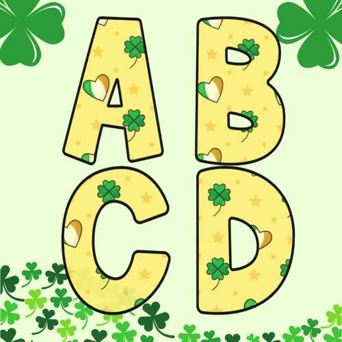 St Patrick Letters & Numbers, St Patrick's day Doodle Alphabet PNG