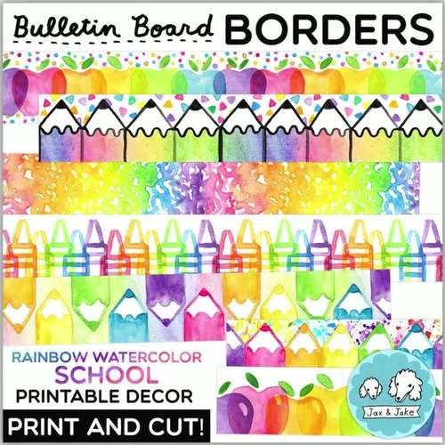 Rainbow Watercolor School Bulletin Board Borders | Printable Classroom ...