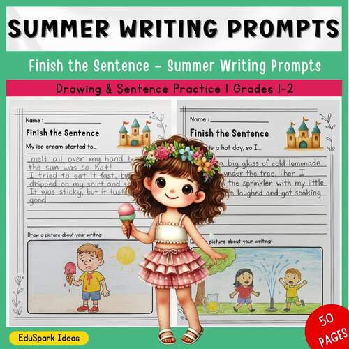 Finish the Sentence – Summer Writing Prompts | Drawing & Sentence Practice