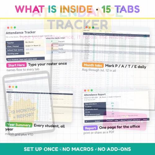 Student Attendance Tracker & Roster | Editable Full Year Excel Google ...