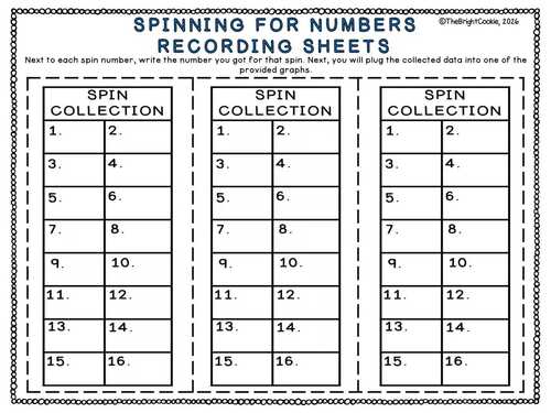 Frequency Tables, Dot Plots, Stem and Leaf- 4th Grade Data Spinner ...