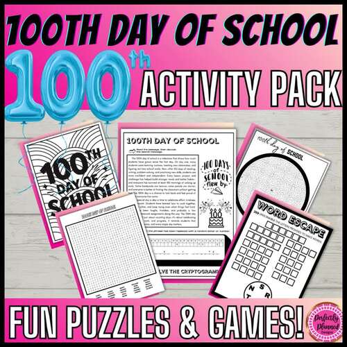 100th Day of School | Fun Puzzle Activity Packet | Word Search | Maze ...