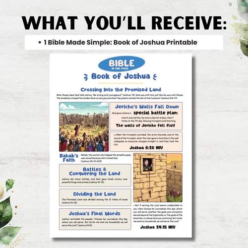 Bible in One Page: Joshua, Bible Summary for Kids and Family Bible ...
