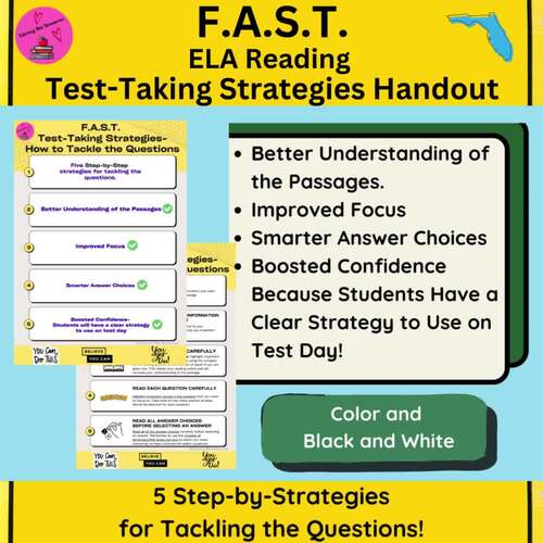 FAST ELA Reading Test Taking Strategies Handout Grades 3, 4, 5, 6, 7, 8 ...