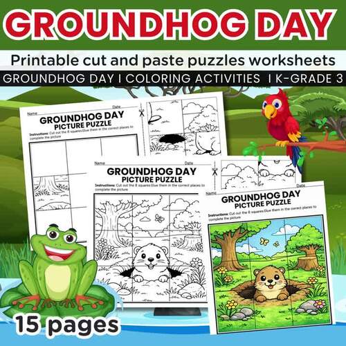 Groundhog Day Puzzle Cut and Paste Worksheets, February Classroom Fun ...