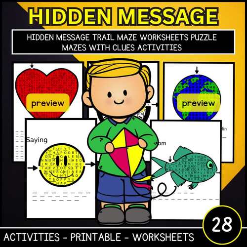 Hidden Message Trail Maze worksheets Puzzle Mazes with Clues activities