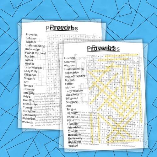 Proverbs Bible Activities | Word Search Crossword Word Jumble for Kids
