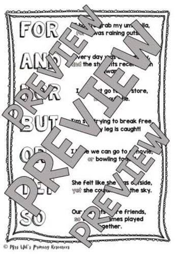 FANBOYS Coordinating Conjunctions B&W Plus Colour Poster | TpT