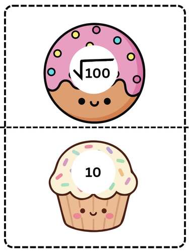 Square Root Matching, Flashcards–Donut & Cupcake Theme- 5th, 6th, 7th ...
