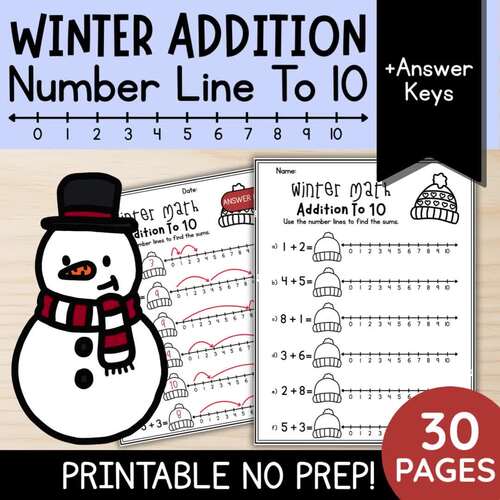 Winter Addition: Number Line To 10 | First and Second Grade | TPT