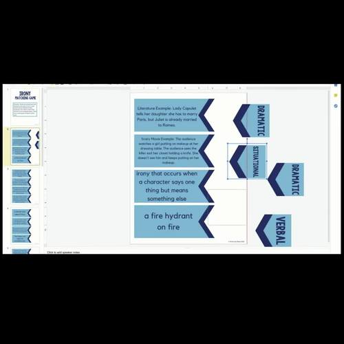 Types of Irony Digital Matching Game - Situational, Dramatic, Verbal
