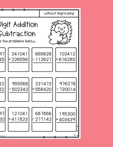 Fall Math Worksheets 6 Digit Addition & Subtraction Without Regrouping ...
