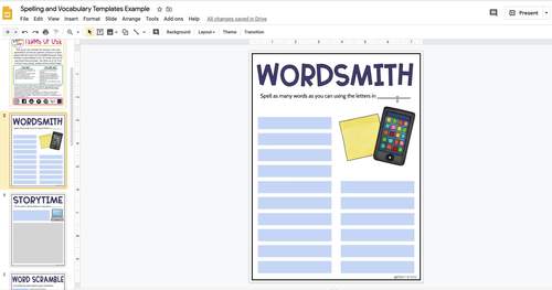 Spelling & Vocabulary Activity Templates | Digital | Google Classroom
