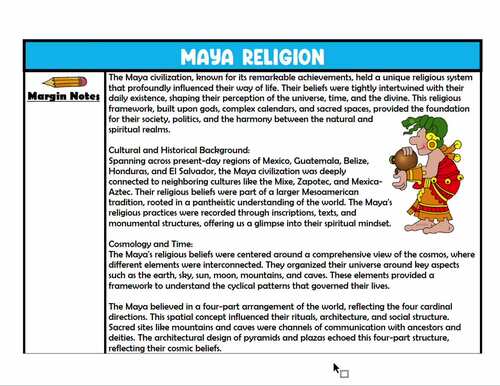 Maya Religion Reading Worksheet in English & Spanish (Bilingual)