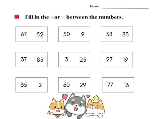 Comparing Numbers Worksheets for 1st & 2nd Grade | Greater Than & Less Than