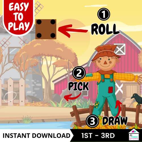 Roll & Draw a Scarecrow Game - Creative Fall Activity for Kids, Fall Game