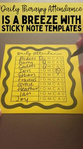 Daily Therapy Attendance Log Printable Sticky Note Template ...