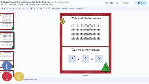 3rd Grade Christmas Multiplication Task Cards - Array, Equal Groups ...
