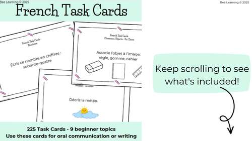 Beginner French Task Cards BUNDLE – 225 Cards | 9 Topics | Speak, Write ...