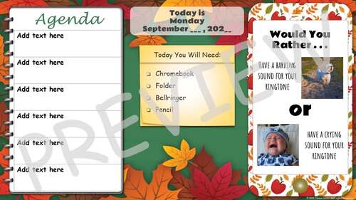 Customizable September Classroom Daily Agenda Slides With Cellphone Text
