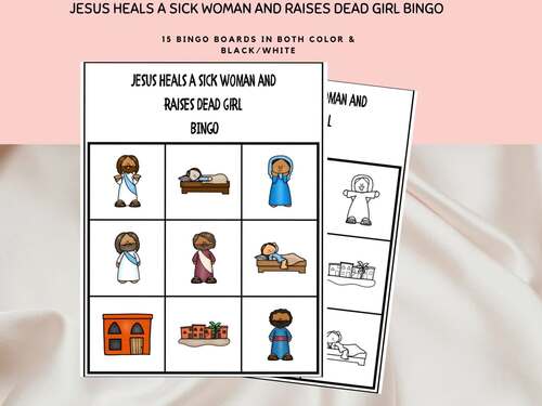 Jesus heals a sick woman and raises dead girl Bingo Set for Kids, Bible ...