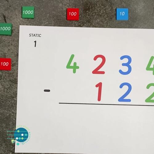 Montessori Math 4-Digit Stamp Game Subtraction with Regrouping | Large ...