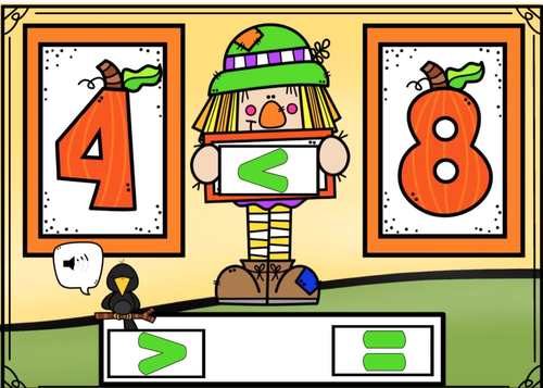 Boom Cards Comparing Numbers Scarecrow Math Center by Della Larsen's Class