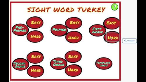 Sight Words GAME - Build a Turkey - Dolch Sight Words - Thanksgiving ...