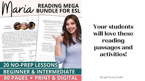 Adult ESL Reading Comprehension Passages with Questions - Maria Mega Bundle