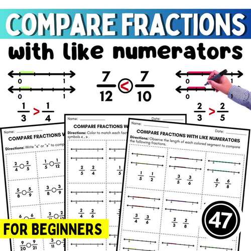 ⭐️ 3rd grade Math Worksheets Compare Fractions on a number line Like ...