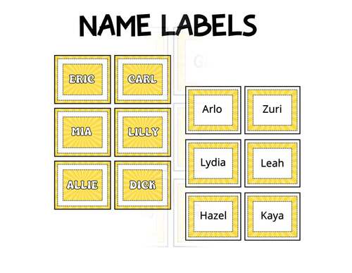 Bright Yellow Nametags, Editable Name Plates, Book Bin Labels, Subjects ...