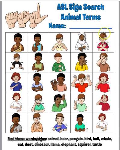 ASL Sign Search (Word Search) - Animal Terms by Handy Teaching Tools