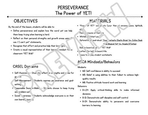2nd Grade Perseverance SEL Lesson | Power of Yet Activity & Bulletin Board