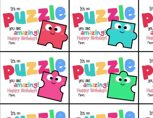 Cute Puzzle Birthday Gift Tag- It's no puzzle you are amazing! Happy ...