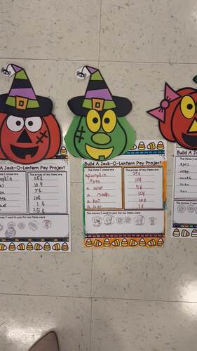 Fall October Halloween Build A Jack-O-Lantern Math and Money Craft