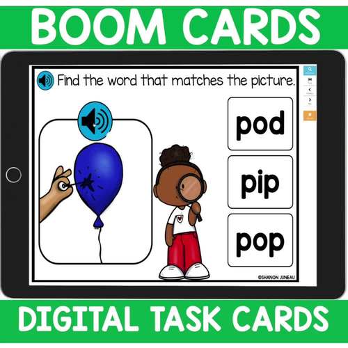 CVC Word Practice Similarly Spelled Words using Boom Cards RF.K.3.D