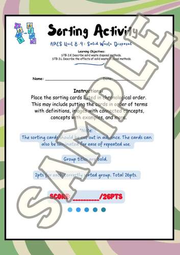 AP Environmental Science Unit 8.9 Sorting Activity: Solid Waste Disposal