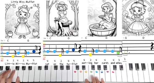 Little Miss Muffet : Piano Score & Coloring Pages for Beginners | TPT