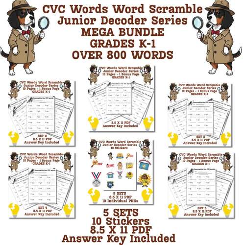 CVC Word Scramble MEGA BUNDLE | 825 Words | 55 Pages + 10 Digital Stickers